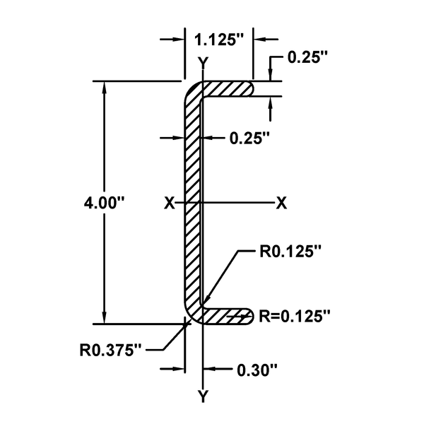 Channel 4" x 1-1/8" x 1/4" x 20' - TNH Development