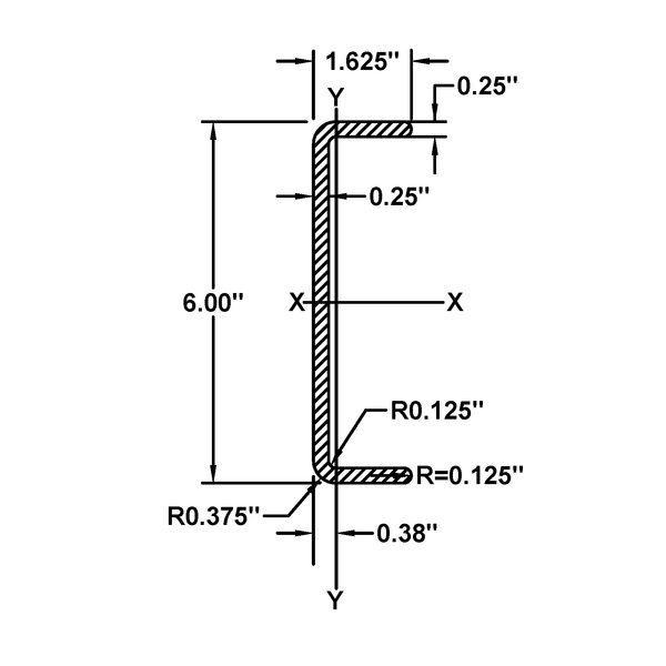 Channel 6" x 1-5/8" x 1/4" x 20' - TNH Development