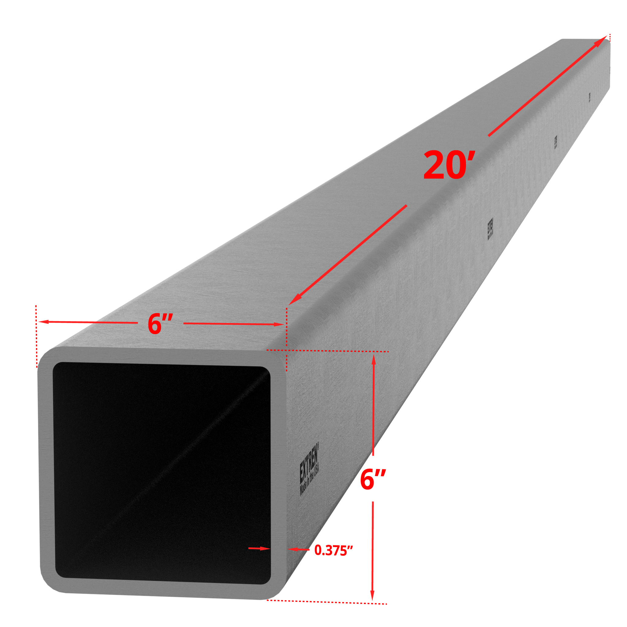 Square Tube 6" x 3/8" x 20' - TNH Development